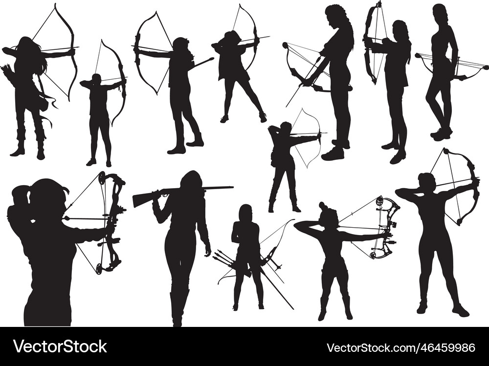 Female bow hunting silhouettes Royalty Free Vector Image