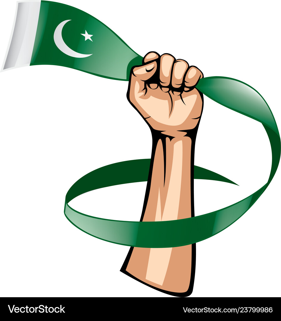 Pakistan flag and hand on white background Vector Image