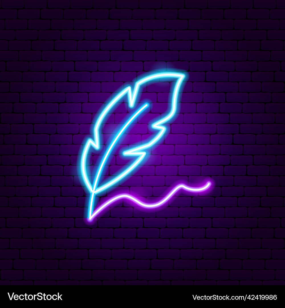 Pen feather neon sign Royalty Free Vector Image