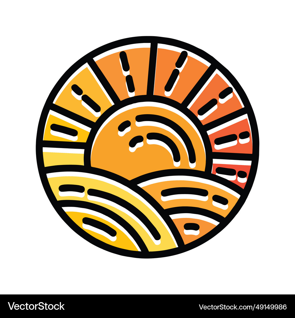 Sun bright monoline logo vintage emblem design Vector Image