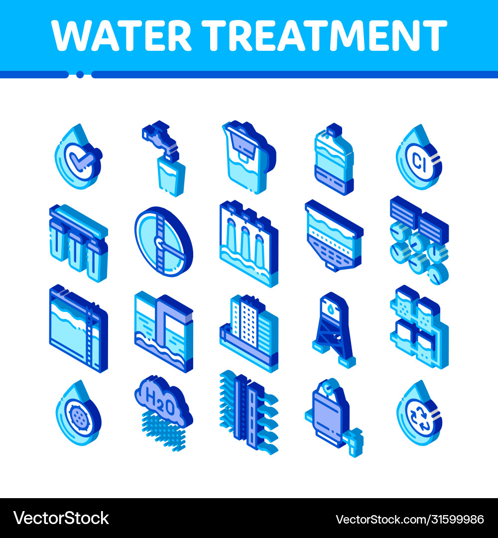 Water treatment items isometric icons set Vector Image