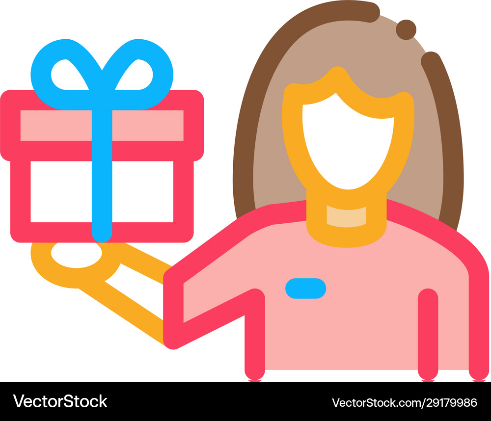 Woman with gift icon outline Royalty Free Vector Image