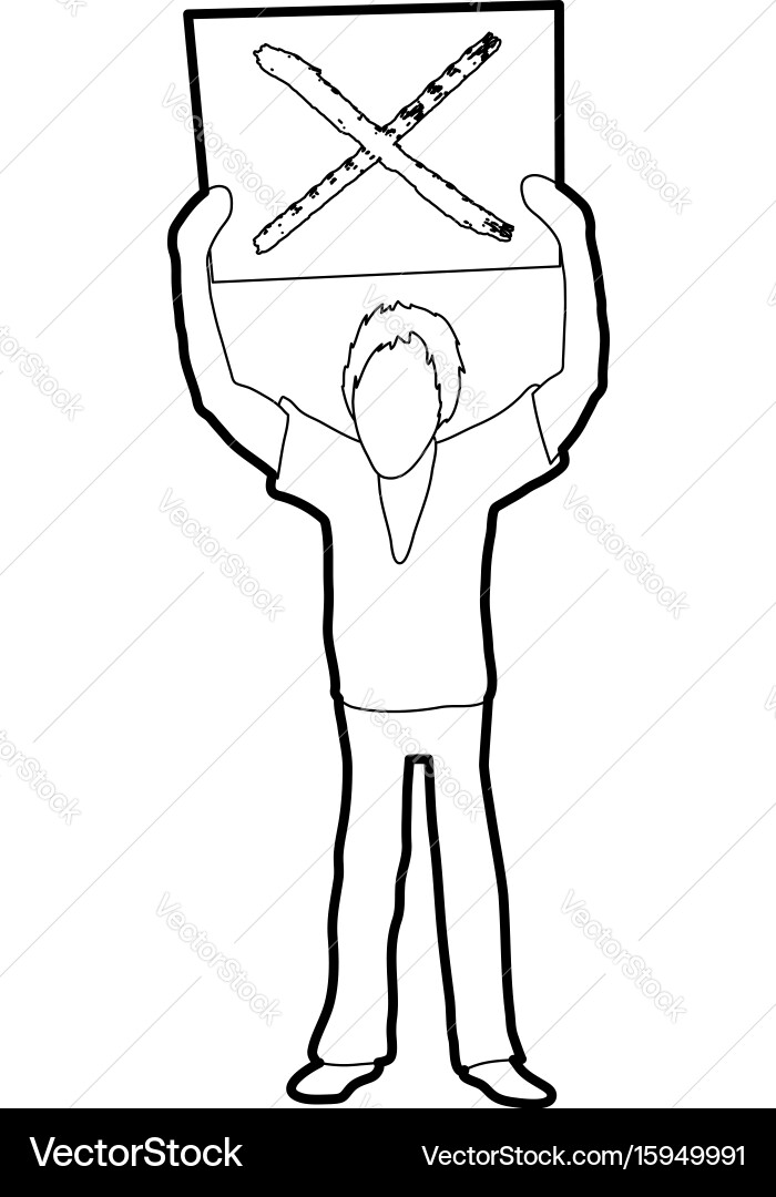 Man protest with sign icon outline Royalty Free Vector Image