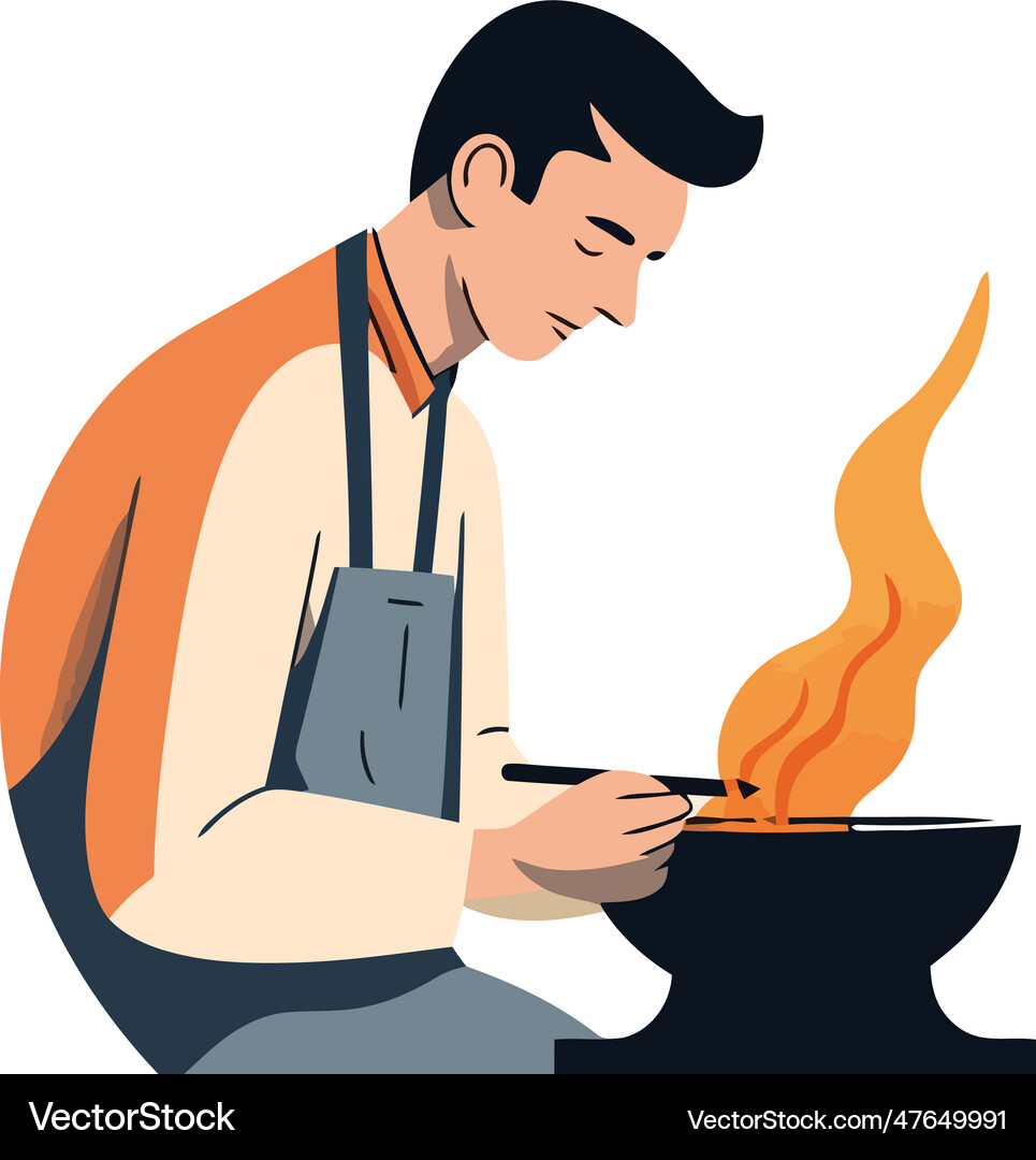 One man holding a flame cooking success Royalty Free Vector