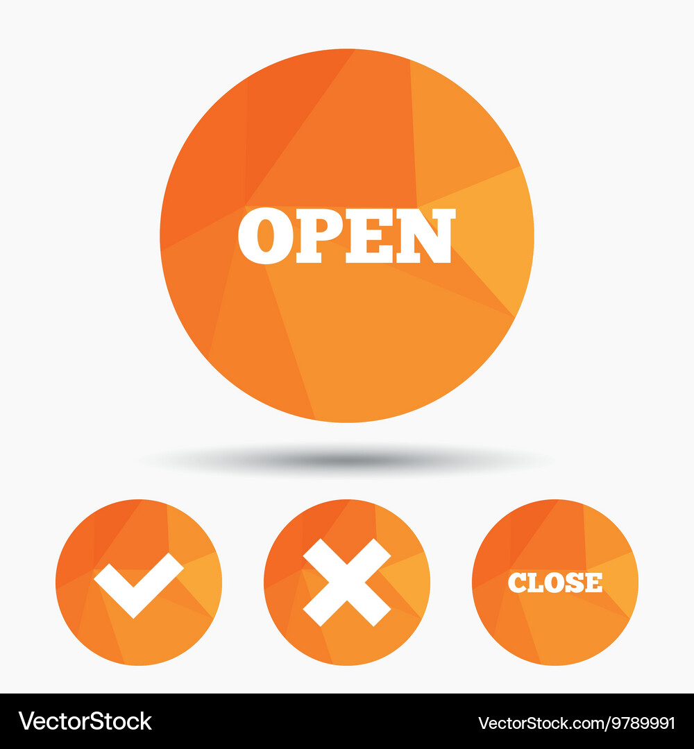 Open and close icons check or tick delete sign Vector Image
