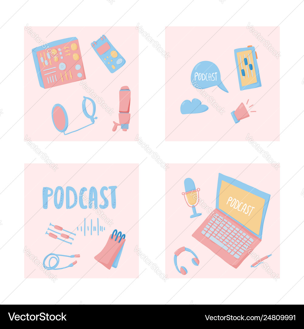 Podcast lettering with decoration design Vector Image
