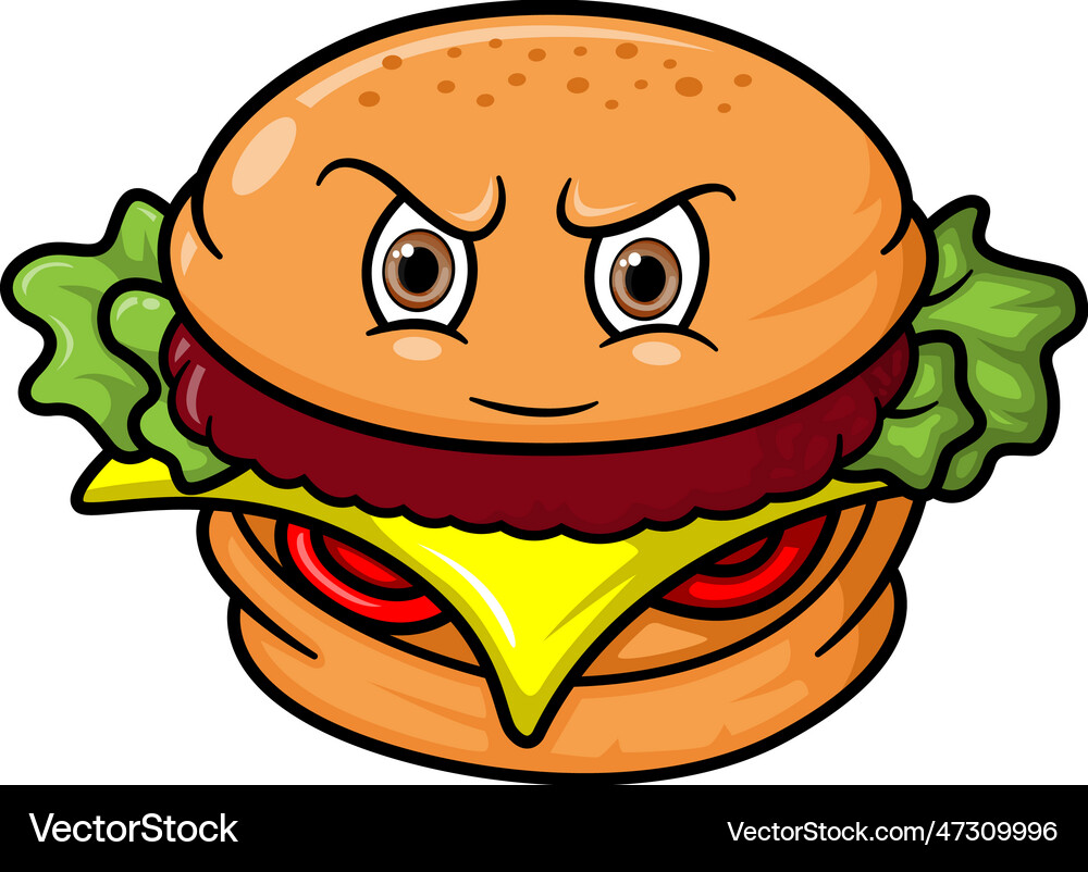 Angry burger cartoon mascot character Royalty Free Vector
