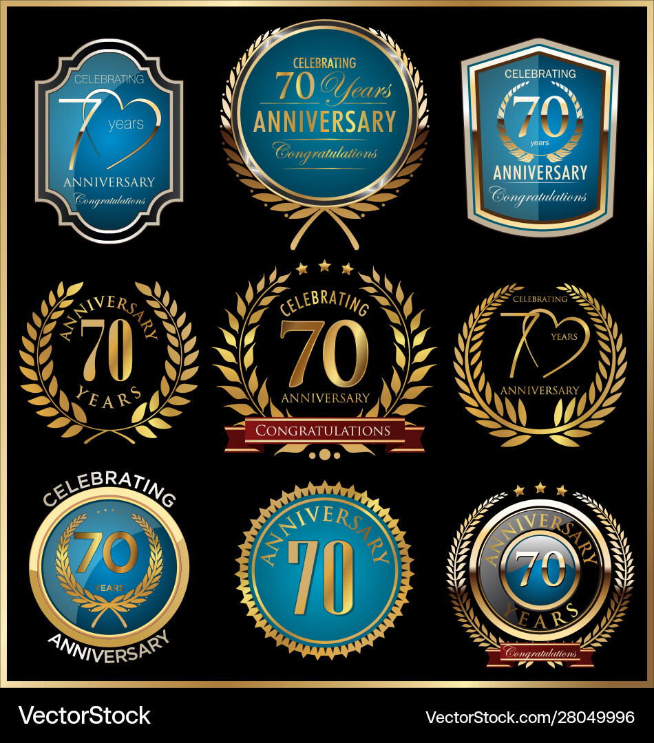 Anniversary gold and blue labels collection 70 Vector Image