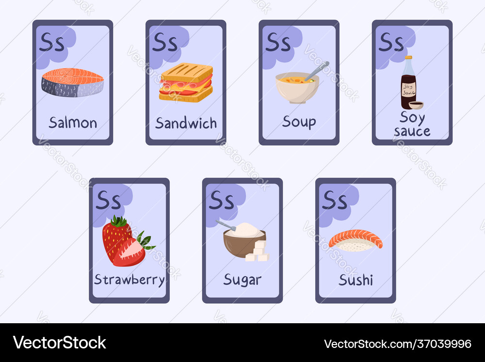 Colorful alphabet flashcard letter s - salmon Vector Image
