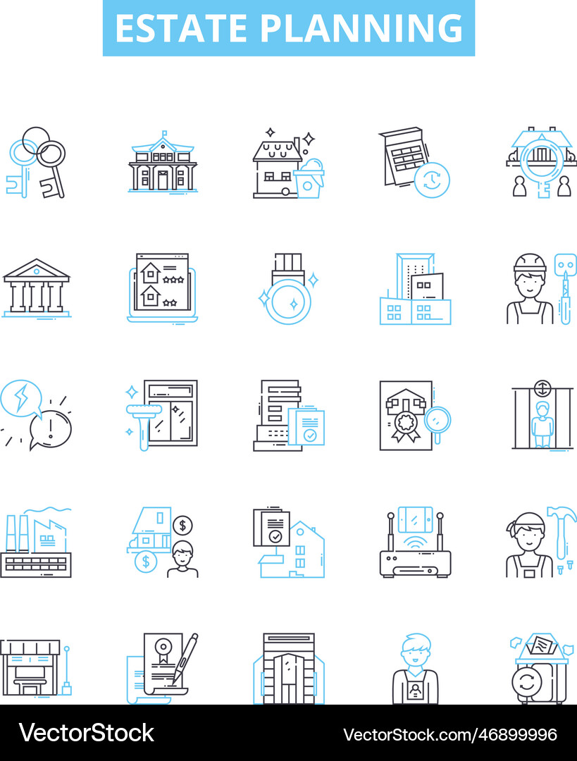 Estate planning line icons set Royalty Free Vector Image