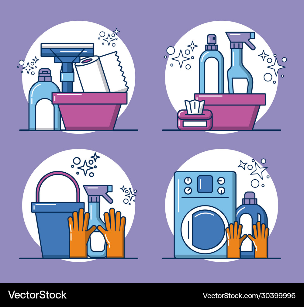 Housekeeping tools and products icons Royalty Free Vector