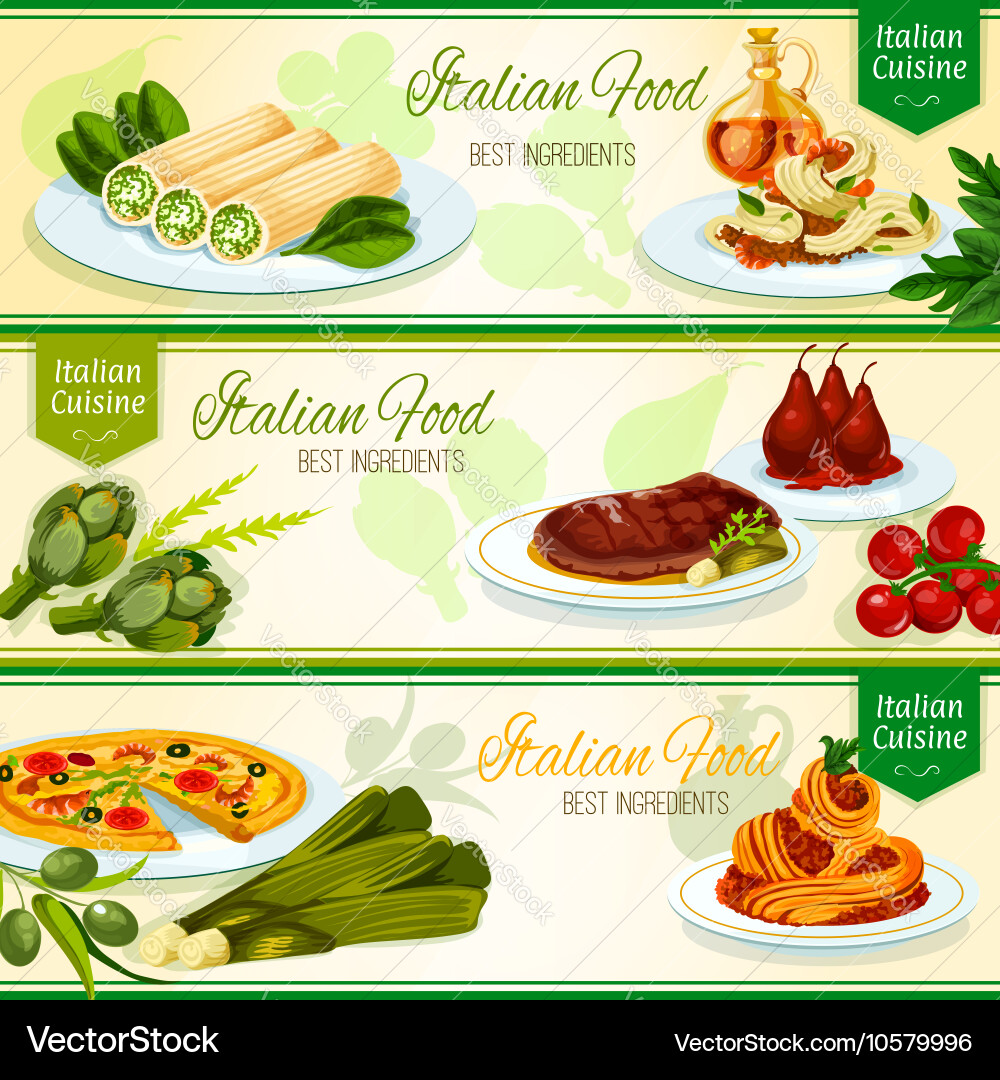 Italian cuisine restaurant menu banners design Vector Image