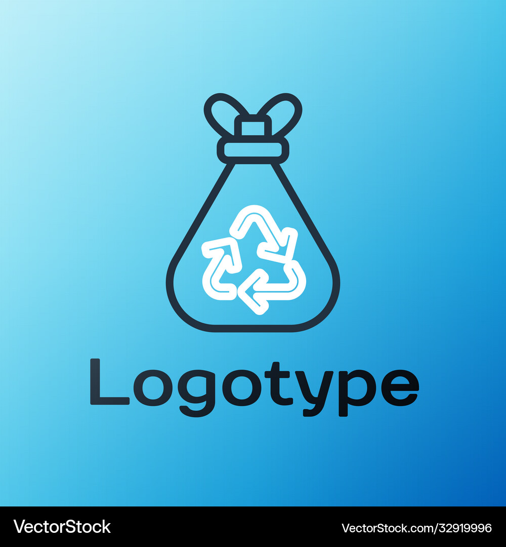 Line garbage bag with recycle symbol icon isolated