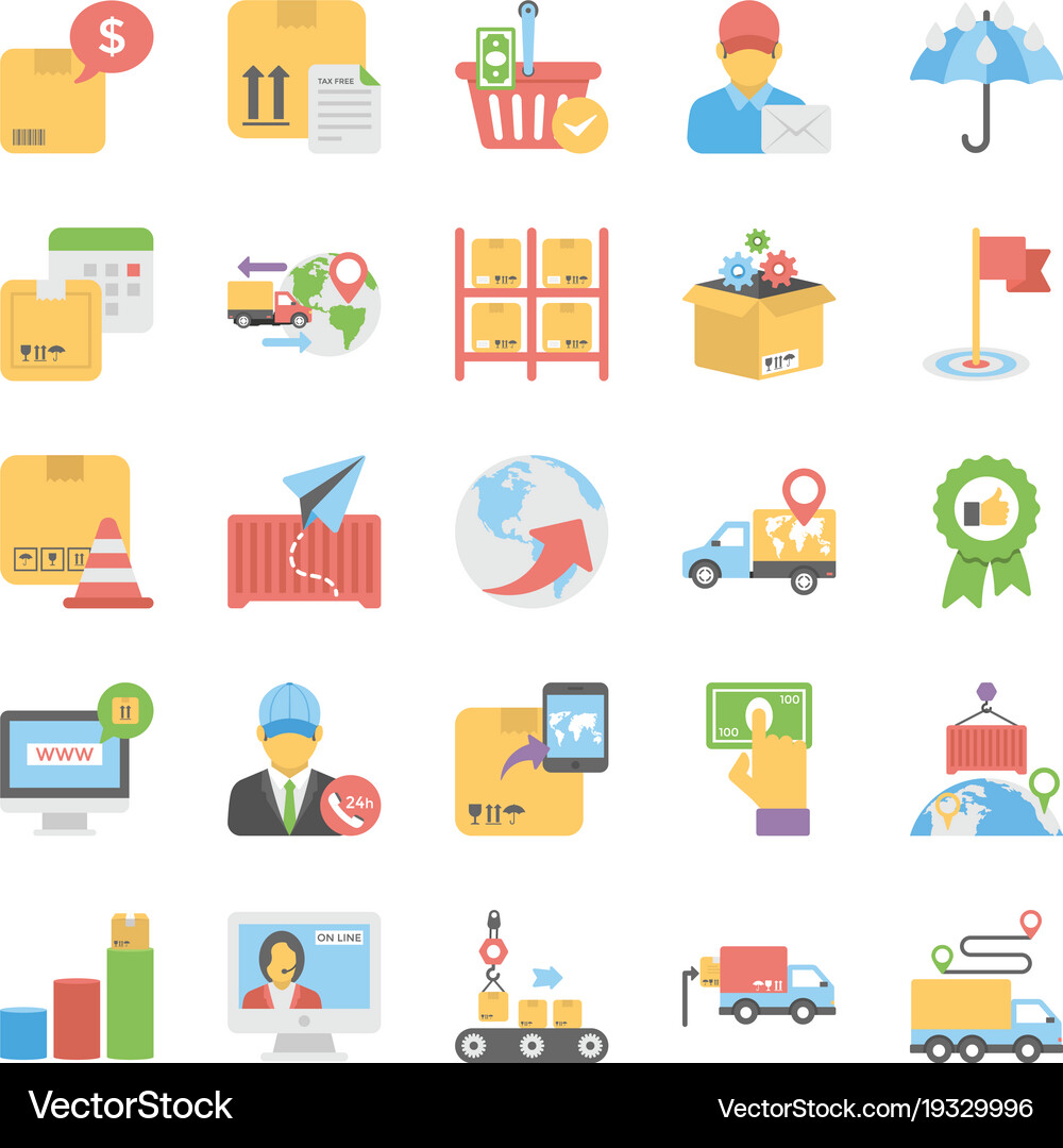 Pack of logistic delivery flat icons Royalty Free Vector