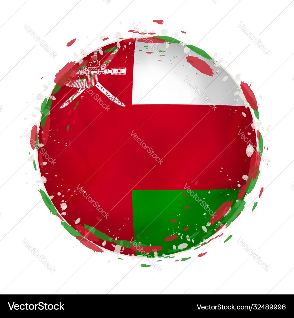 Round grunge flag oman with splashes in flag Vector Image