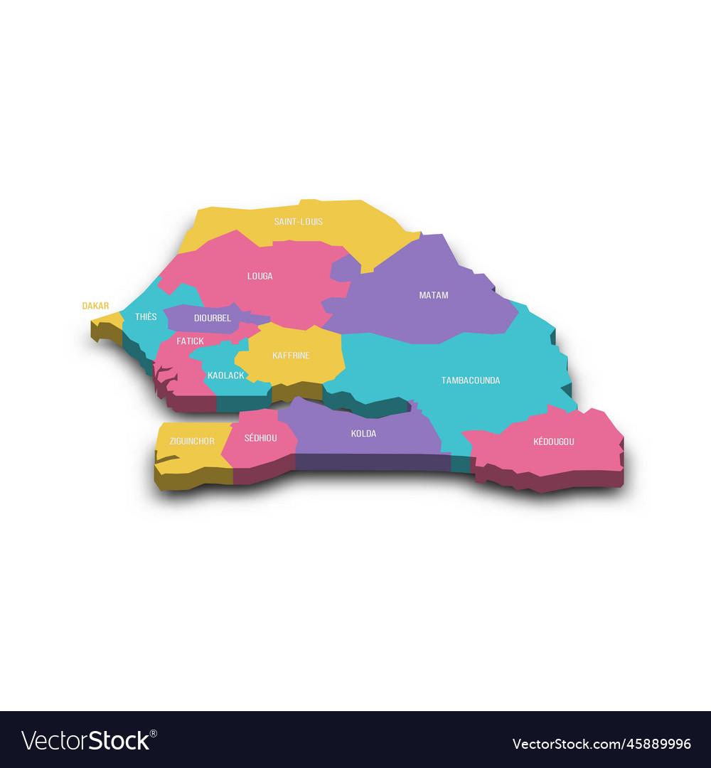 Senegal political map of administrative divisions Vector Image