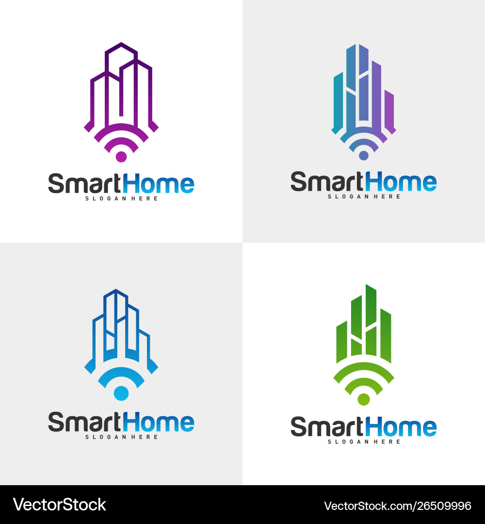 Set smart city tech logo city net logo Royalty Free Vector