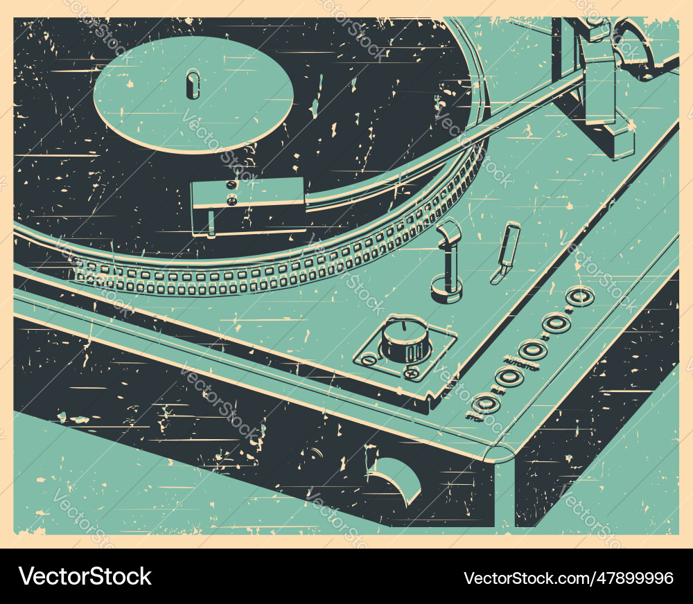 Turntable vinyl close-up retro poster style Vector Image