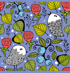 Vintage floral seamless background with birds Vector Image