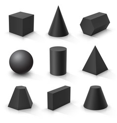 Set basic 3d shapes black geometric solids on Vector Image