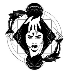 Hand drawn beautiful woman with hands tattoo Vector Image