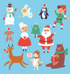 Winter characters cartoon santa elves and winter Vector Image
