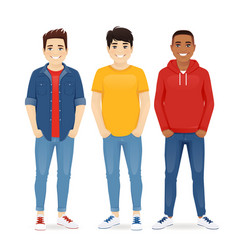 Cartoon guys five best friends student Royalty Free Vector