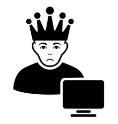 Sad computer administrator black icon Royalty Free Vector
