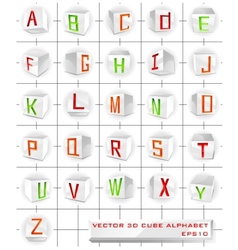 Three-dimensional red cube with eyes Royalty Free Vector