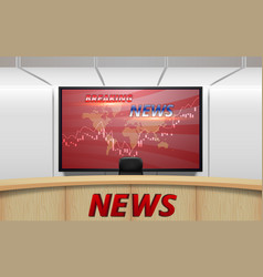 White table and lcd tv in news studio Royalty Free Vector