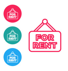 Grunge line hanging sign with text for rent icon Vector Image