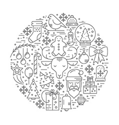 Gold christmas line art icons arranged in ball Vector Image