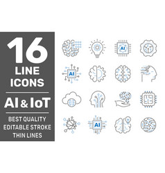 Set ai iot and machine learning line icons Vector Image