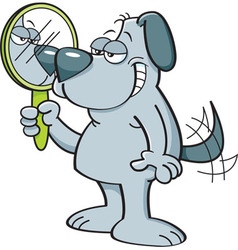 Cartoon dog holding a mirror Royalty Free Vector Image