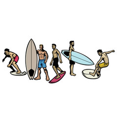 Girl character surfing set Royalty Free Vector Image