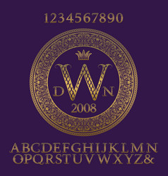 Golden letters and numbers with initial monogram Vector Image