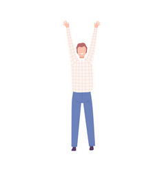 Young man standing with raising hands male Vector Image