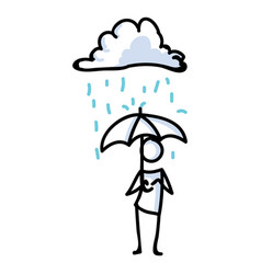 Hand drawn stick figure with umbrella standing in Vector Image