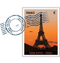 Postal stamp with paris france title round gray Vector Image