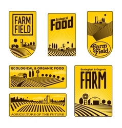 Farmers with fields badges Royalty Free Vector Image