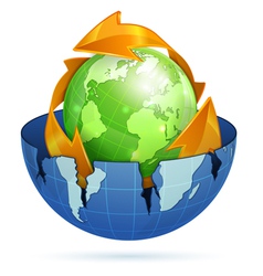 Blue planet earth with green arrow Royalty Free Vector Image