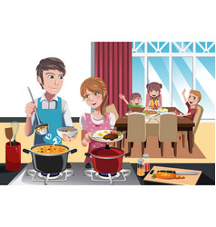 Family meal mother pours Royalty Free Vector Image