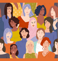 Woman seamless pattern female crowd from diverse Vector Image