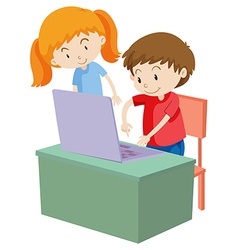Children and laptop computer Royalty Free Vector Image