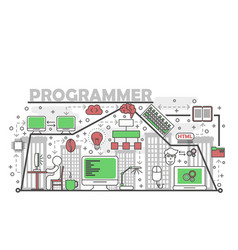 Programming Line Icons Circle Royalty Free Vector Image