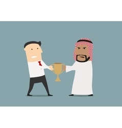 Businessmen fighting for a trophy Royalty Free Vector Image