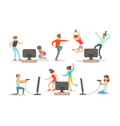 Girl playing video games at home young woman in Vector Image