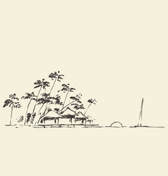 Set sketches seaside view beach sketch Royalty Free Vector