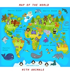 Cartoon world map with animals silhouettes Vector Image