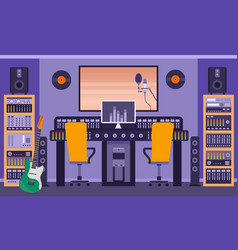 Singer and sound engineer in recording studio Vector Image